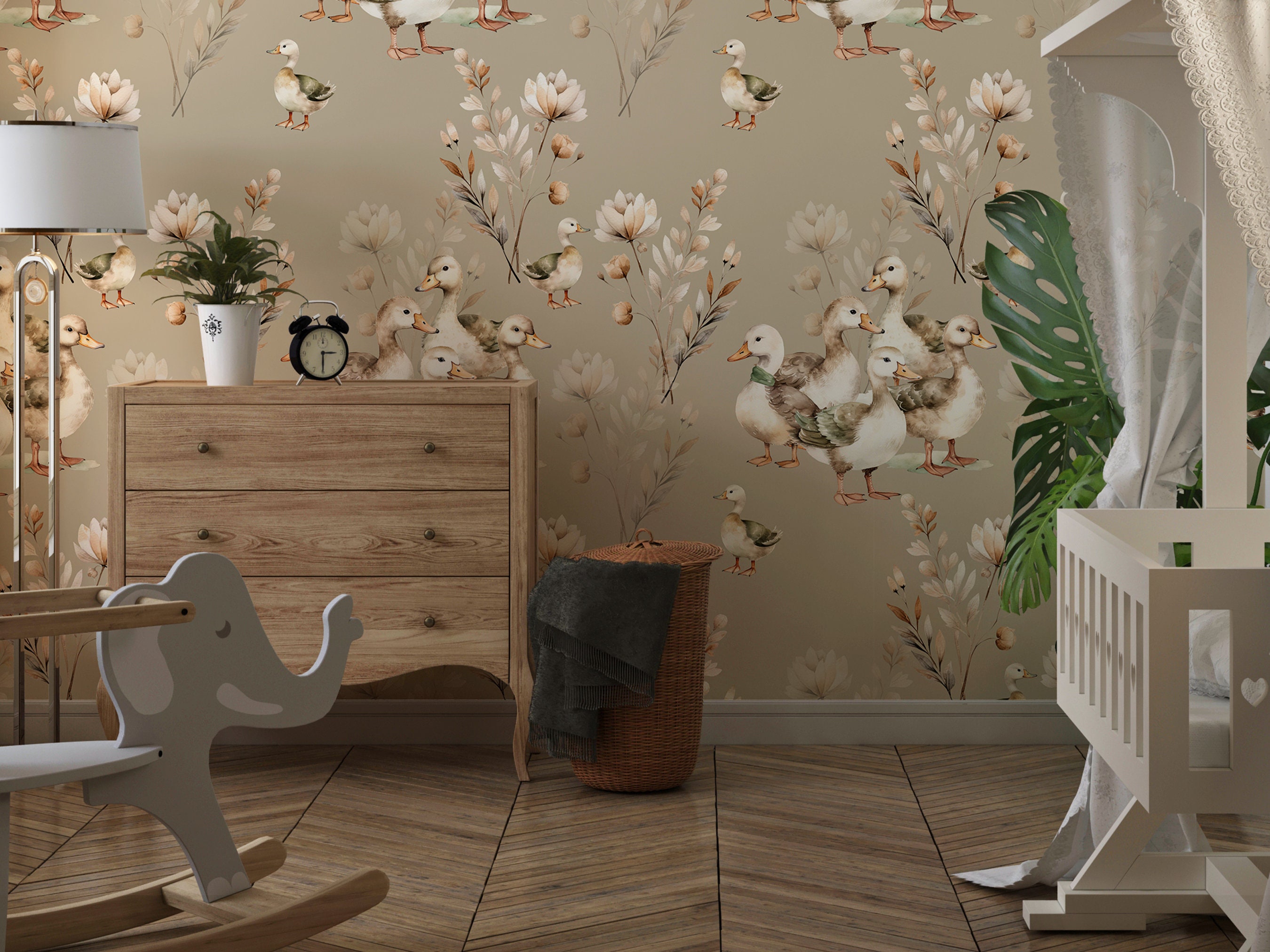 Watercolor Floral Field Goose Digital Paper, Wildflower Seamless ...