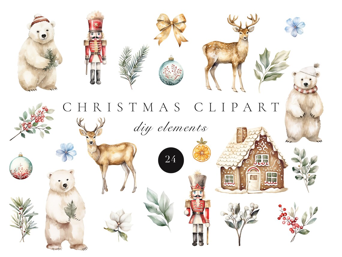 Watercolor Christmas Digital Clipart Winter Cute Clipart - Etsy