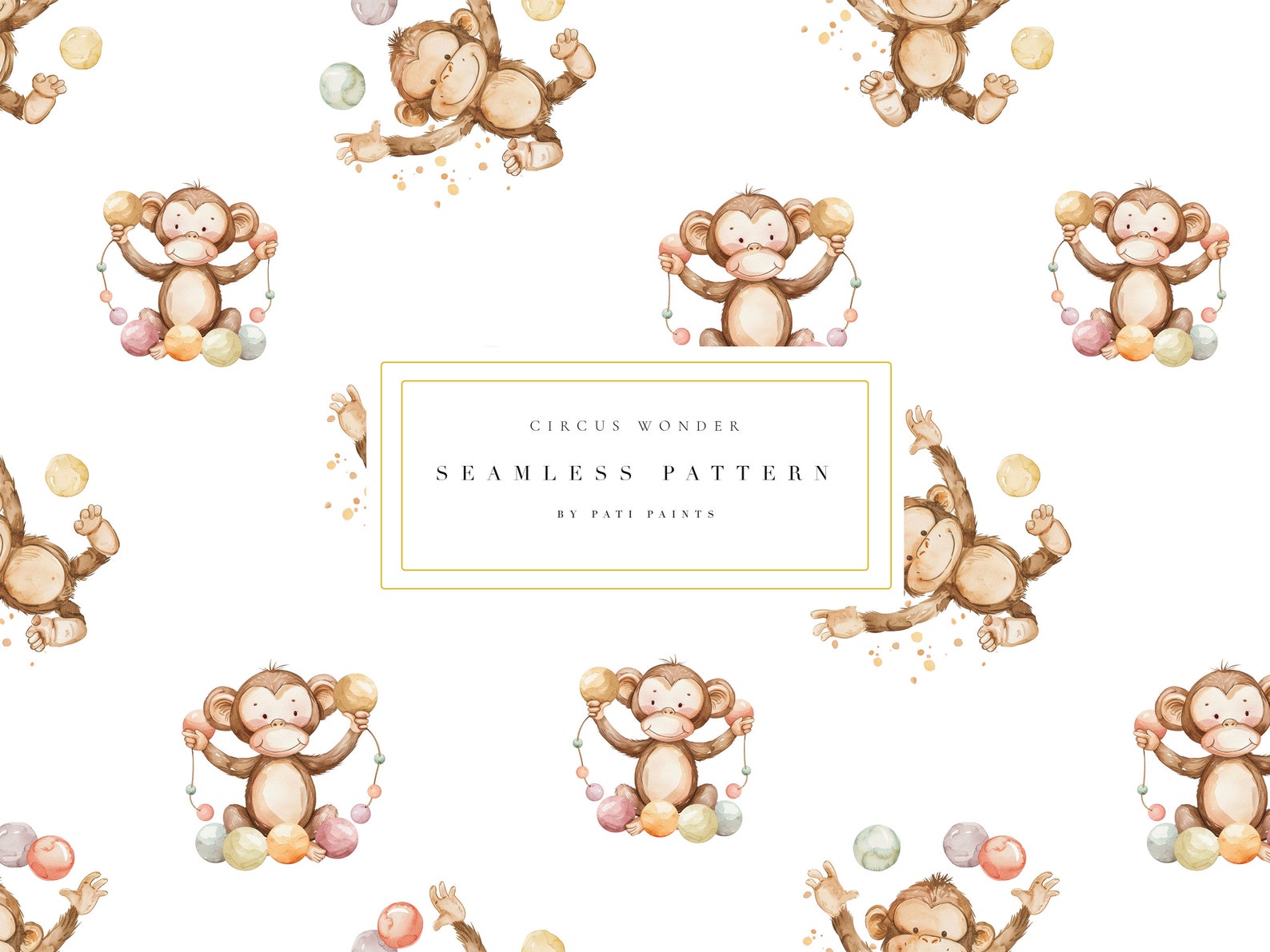 Cute Circus Monkey Digital Paper Nursery Paper Digital Background Cute ...