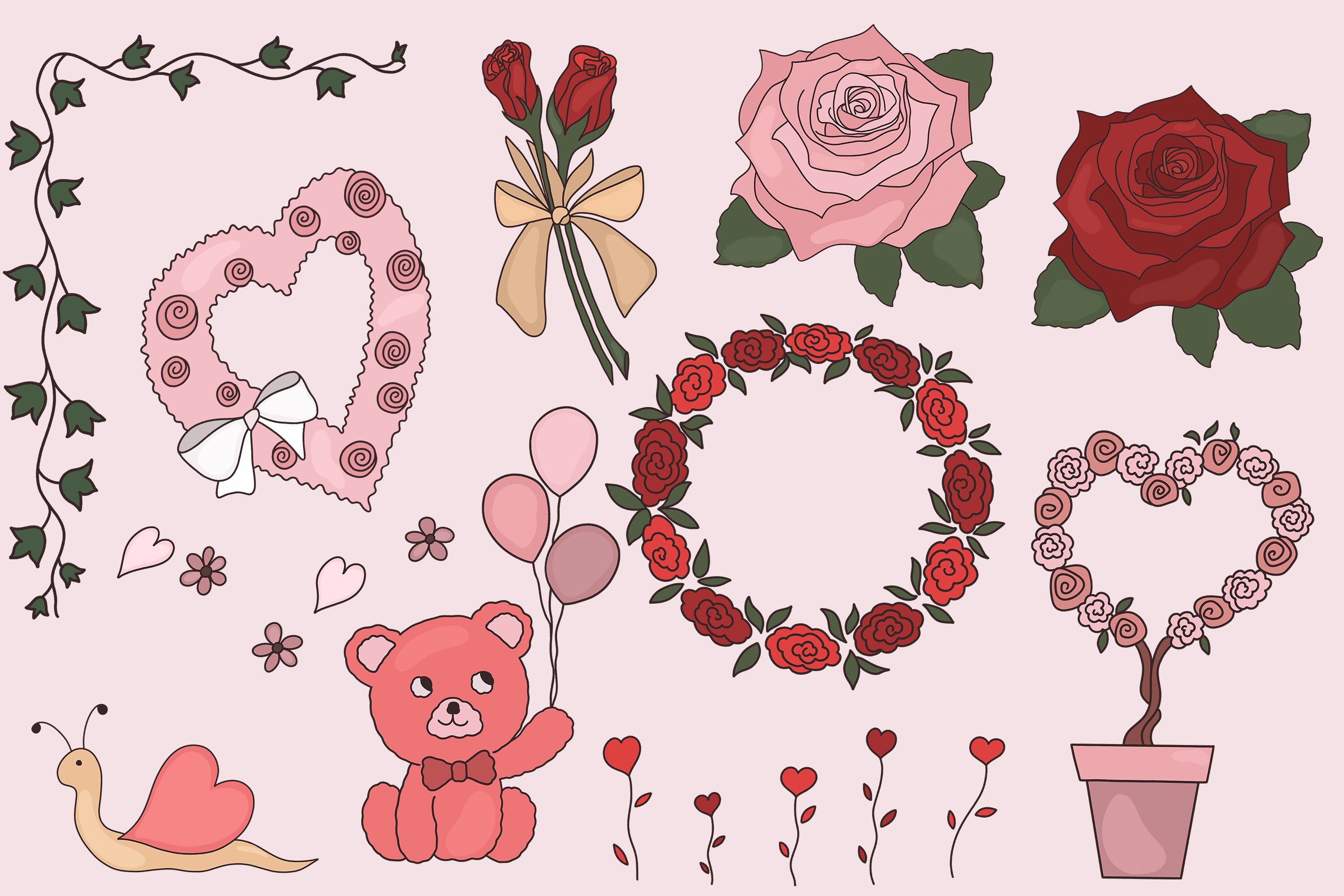 Valentines Day Doodle Clipart, Pink, Red Heart Clipart, Love Digital ...
