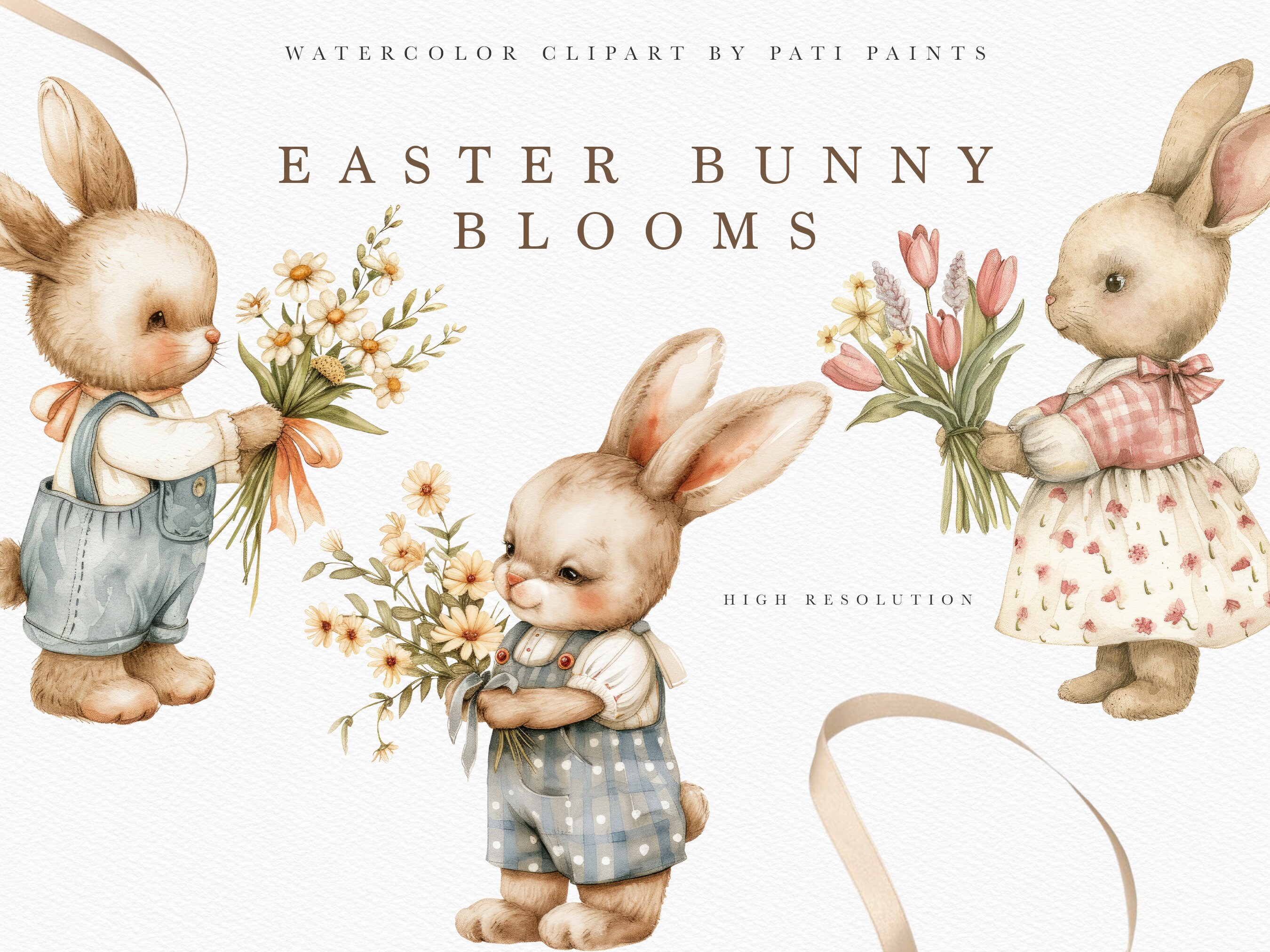 Easter Bunny With Flowers Clipart Digital Clipart Scrapbooking Easter ...