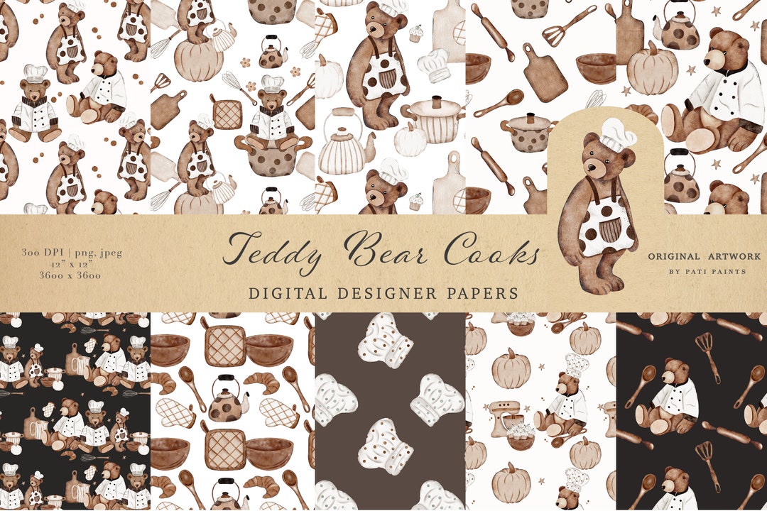 Teddy Bear Digital Papers Scrapbook Papers Seamless Patterns Digital ...