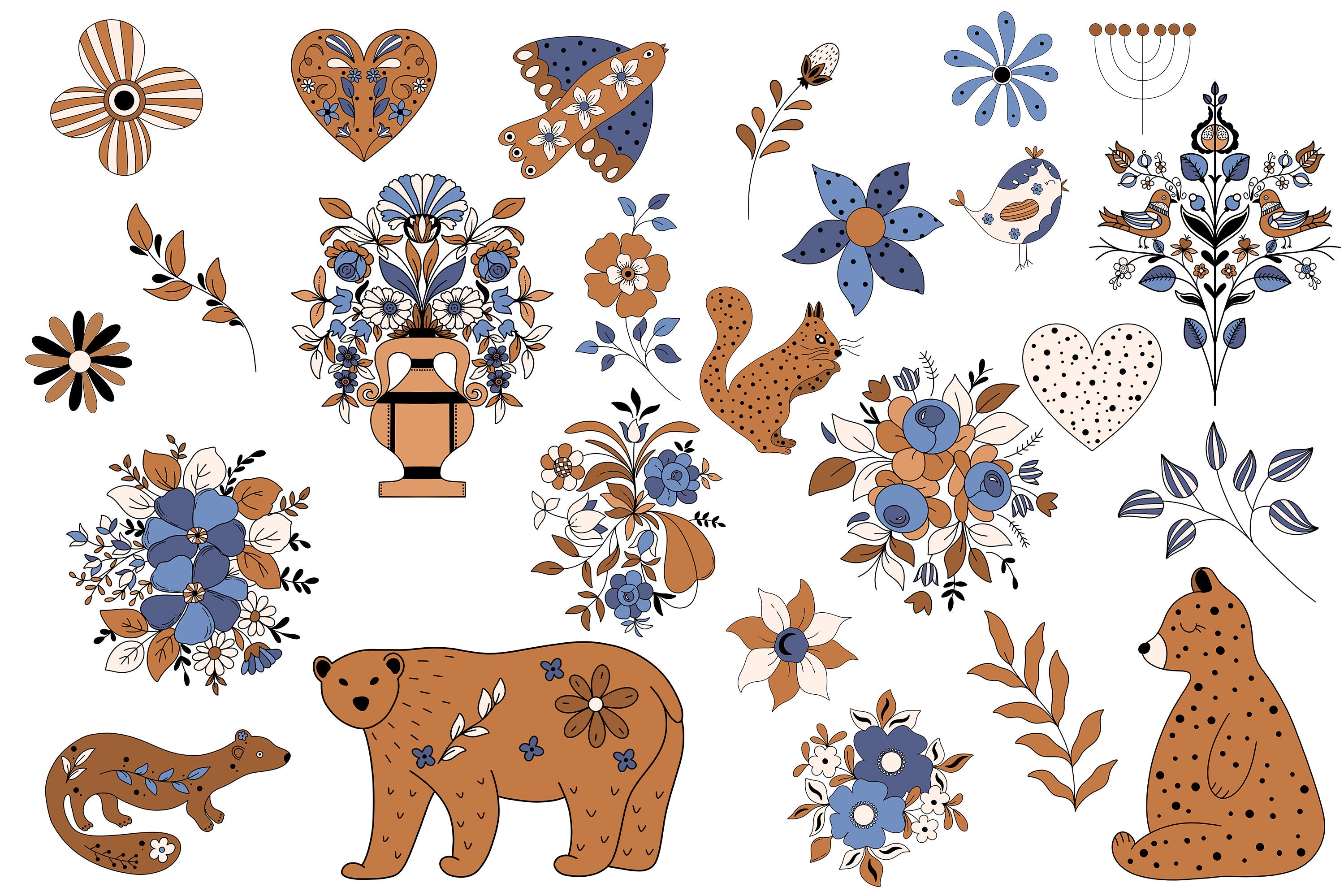 Folk Animal Digital Clipart Set Folk Art Clipart Individual PNG File ...
