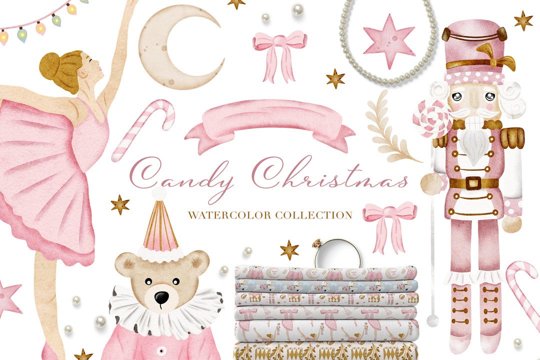 Candy Christmas Clipart - Pink Christmas Tree - Watercolor Nursery ...