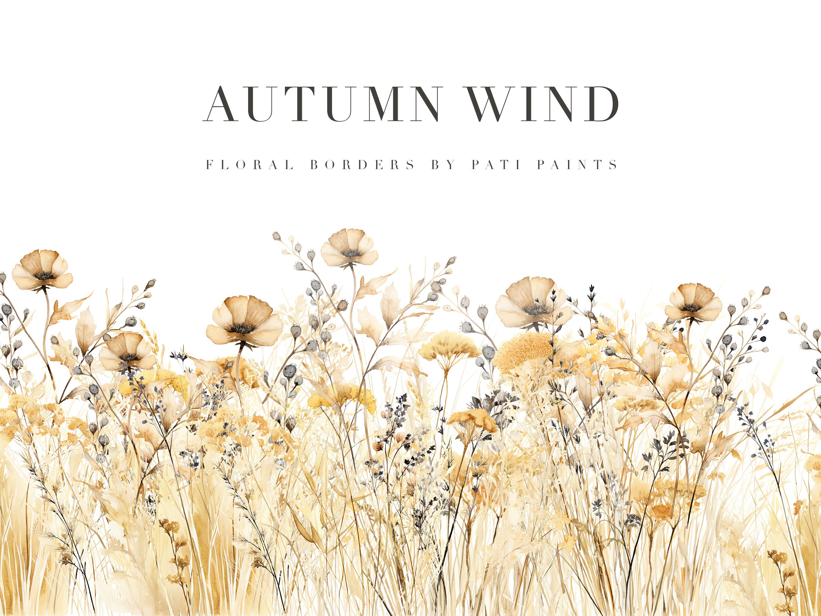 Autumn Wind Watercolor Floral Borders for Wedding Invitation - Floral ...