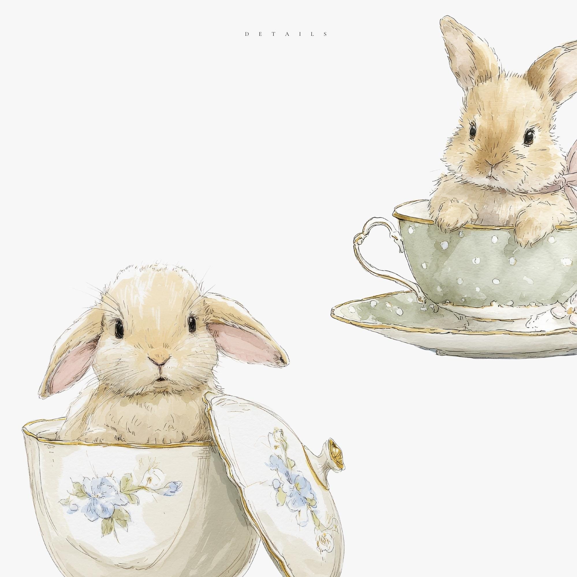 Watercolor Bunny Clipart Set, Cute Baby Rabbit Tea Cup 20, Pastel ...
