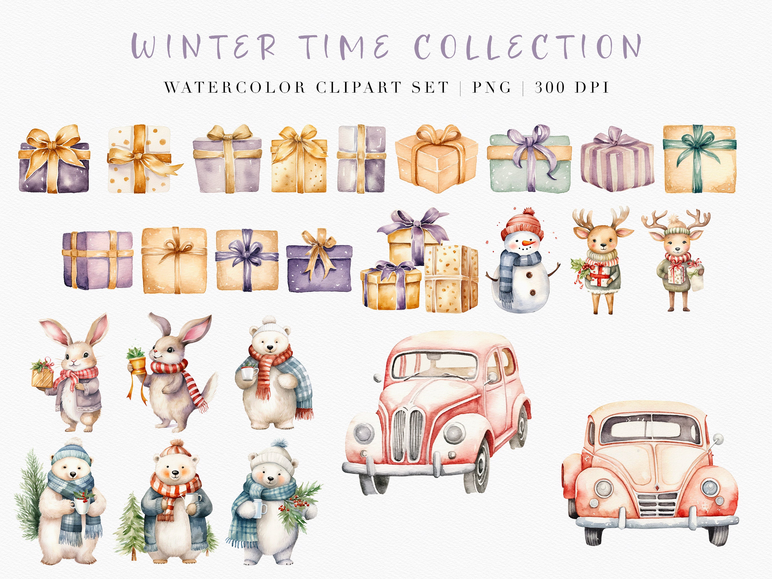 Watercolor Winter Time Digital Clipart Set for Commercial Use - Etsy