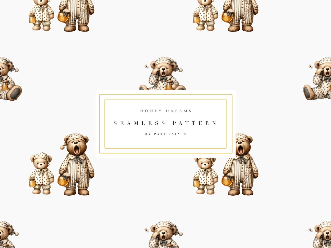 Watercolor Bear Digital Paper - Nursery Seamless Pattern - Cute Teddy ...