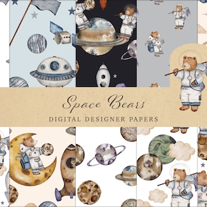 Watercolor Astronaut Cute Bear Digital Clipart for Commercial Use ...