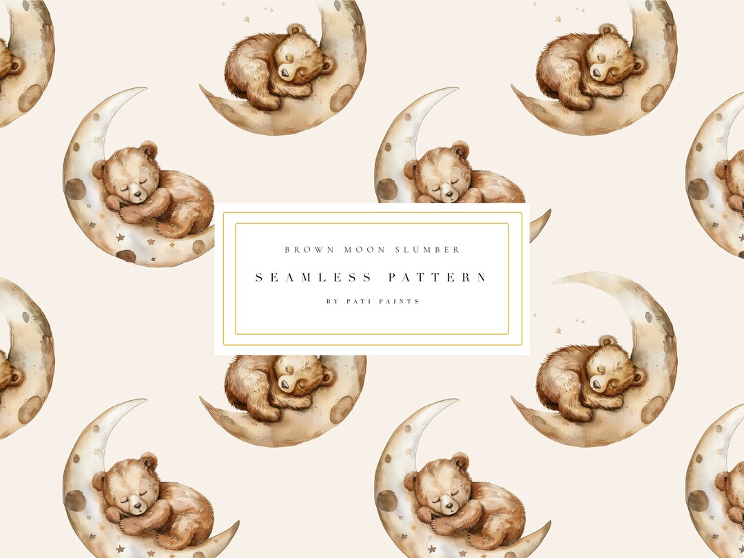 Sleepy Bear on the Moon Digital Paper - Nursery Pattern - Watercolor ...