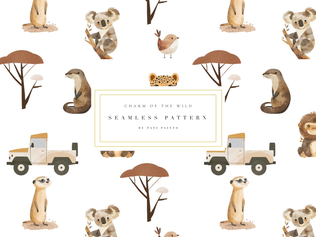 Watercolor Safari Animals Digital Paper - Digital Background - Nursery ...