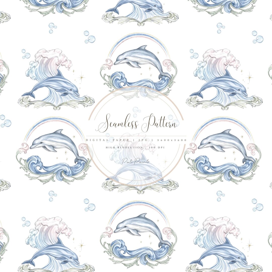 Watercolor Dolphin Seamless Pattern - Ocean Digital Paper PNG With ...