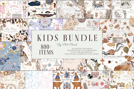 Graphic Kids Bundle Digital Watercolor Clipart Bundle - Etsy