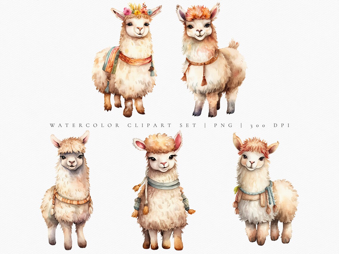 Happy Llama Watercolor Clipart Set for Baby Shower Invite - Kid Digital ...