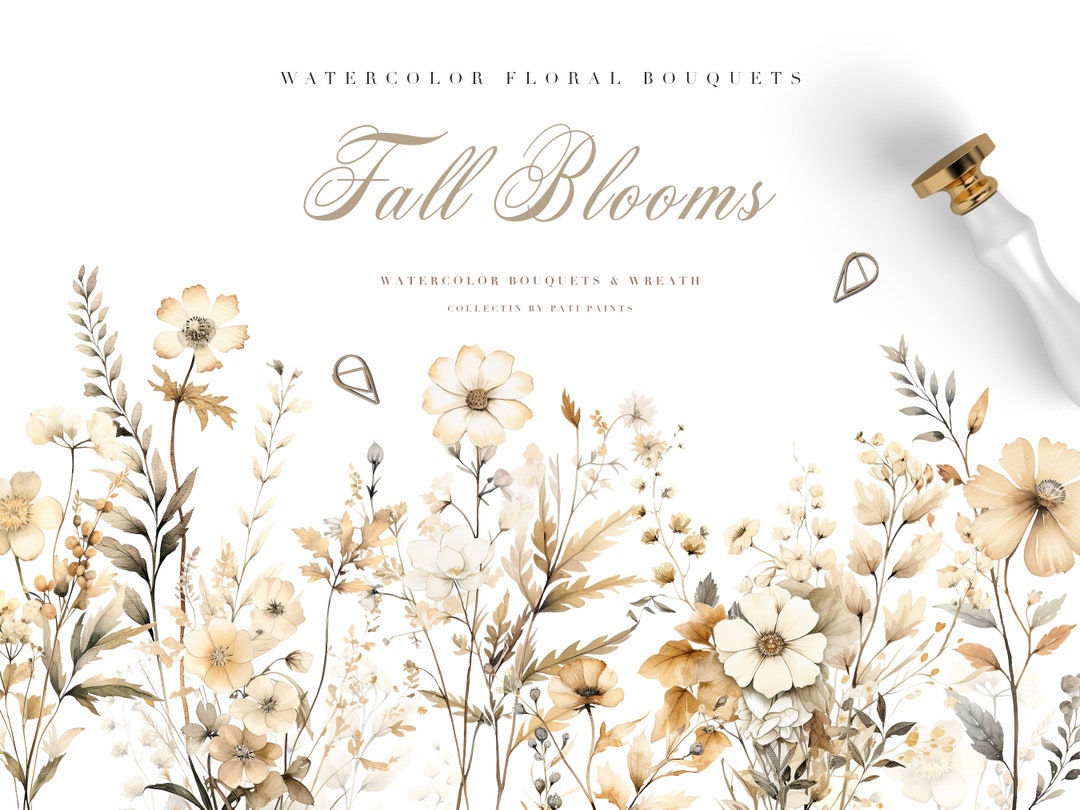 Watercolor Fall Blooms Clipart Dried Wildflower Clipart PNG Autumn ...