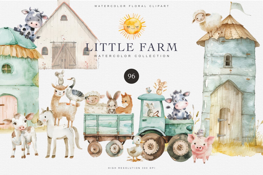 Watercolor Little Farm Animal Clipart Bundle - Scrapbook Clipart ...