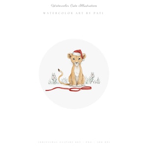 Watercolor Safari Christmas Clipart PNG Set, Cute Holiday Animals With ...