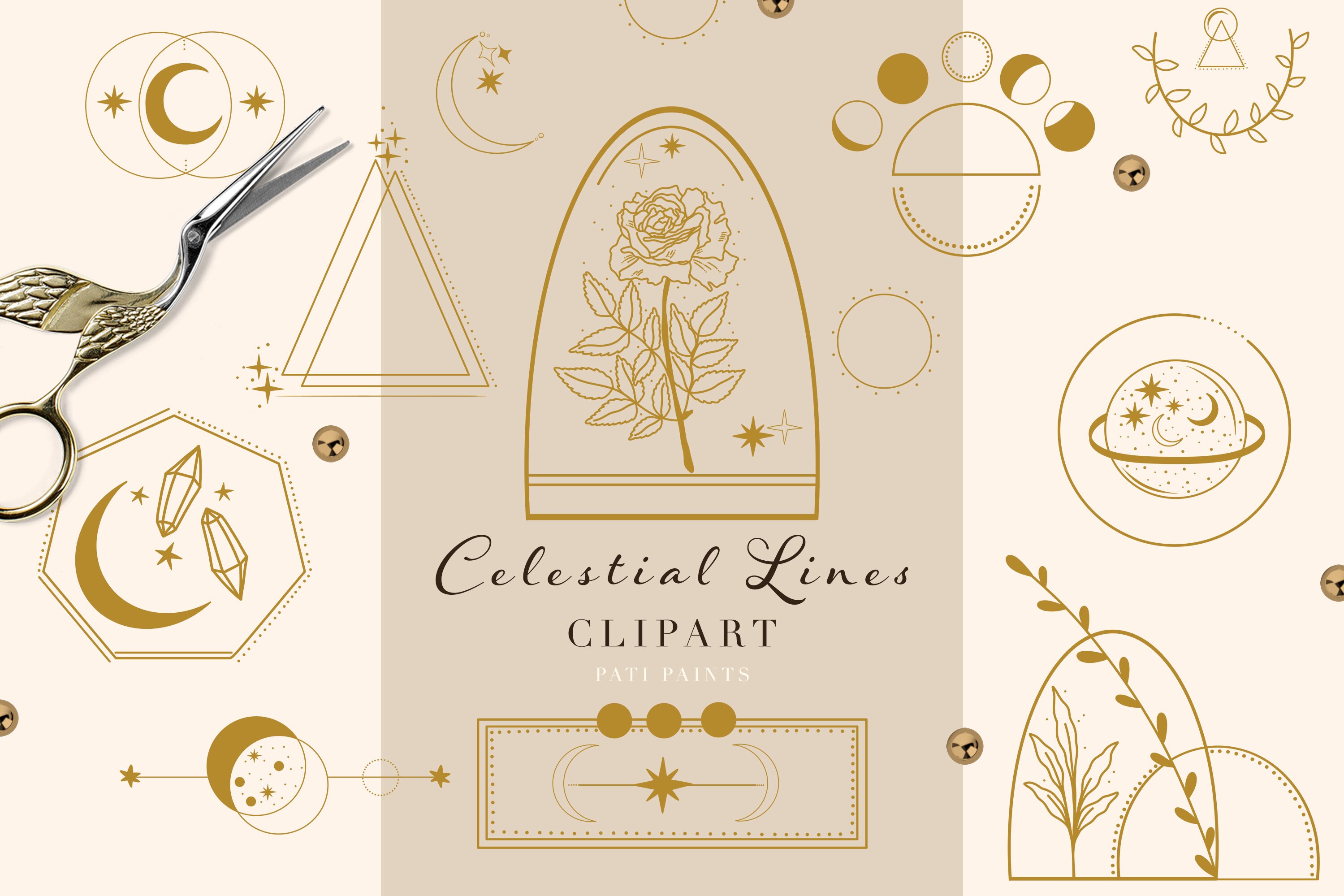 Celestial Wedding Gold Clipart Sun Moon Wall Art 90s Celestial PNG ...
