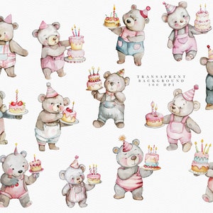 Birthday Bear With Cake Clipart Bundle - Scrapbooking - Happy Birthday ...