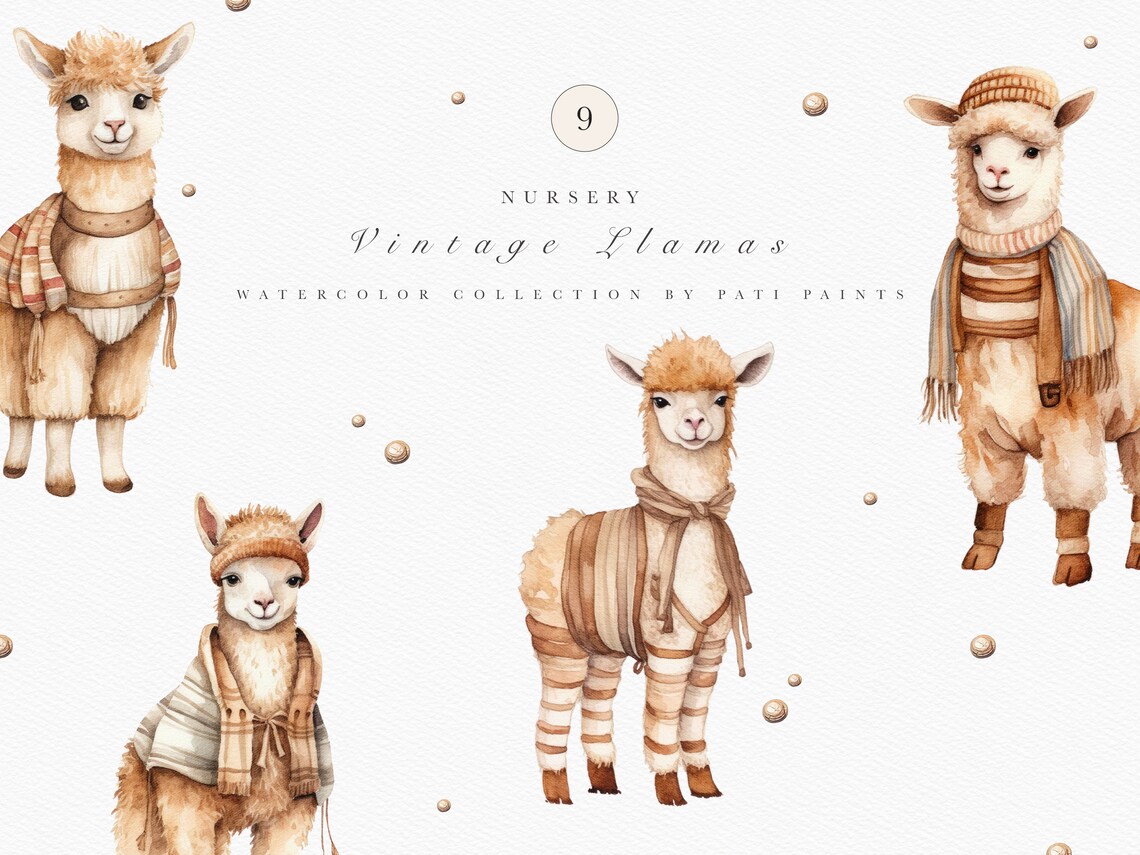Watercolor Vintage Llama Clipart Nursery Wall Decor Cute Llama Clipart ...