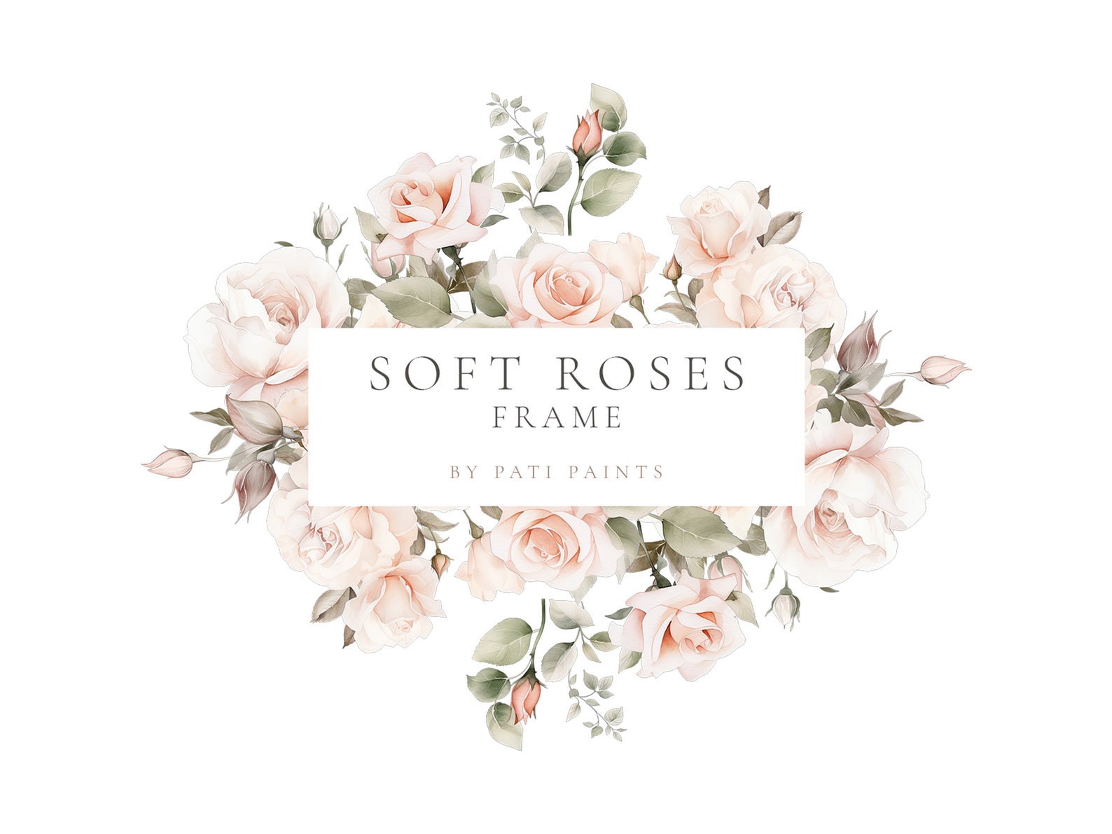 Soft Roses Watercolor Frame Blush Rose Floral Frame Wedding Frame Pink ...