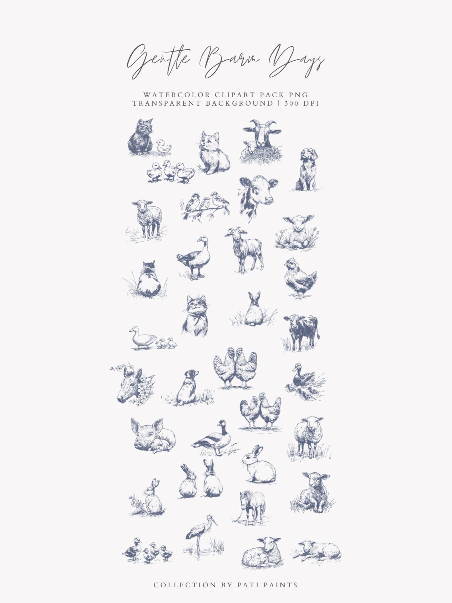 Farm Animal Line Drawn Clipart Collection - Farm Life - Cottage Clipart ...