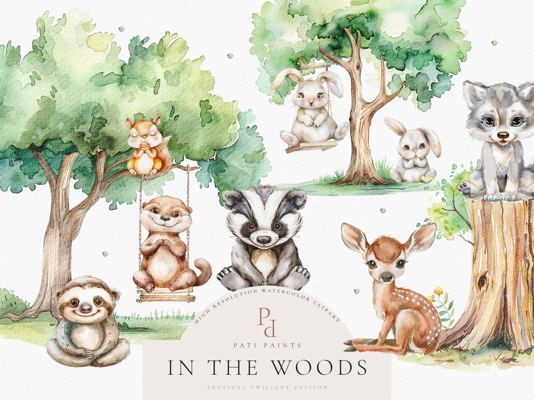 Watercolor Woodland Animals Clipart Bundle, Nursery Woodland Clipart ...