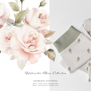 Watercolor Soft Roses Digital Paper Set Floral Seamless Pattern Wedding ...