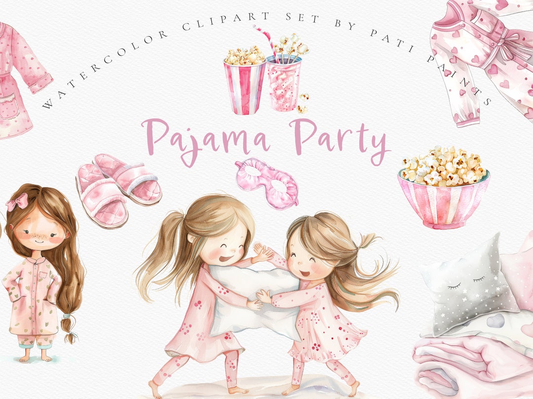 Pink Pajama Party Clipart Pack - Nursery Clipart for Girl - Watercolor ...