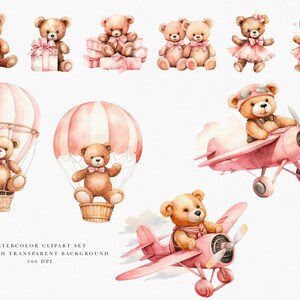 Pink Teddy Bear Clipart - Watercolor Nursery Decor - Baby Shower ...