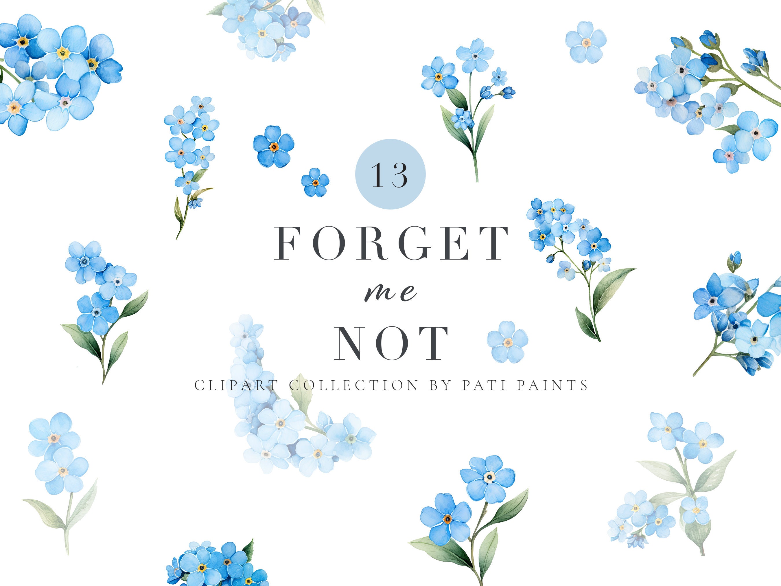 Forget Me Not Clipart for Wedding Invitation Watercolor Premade Clipart ...