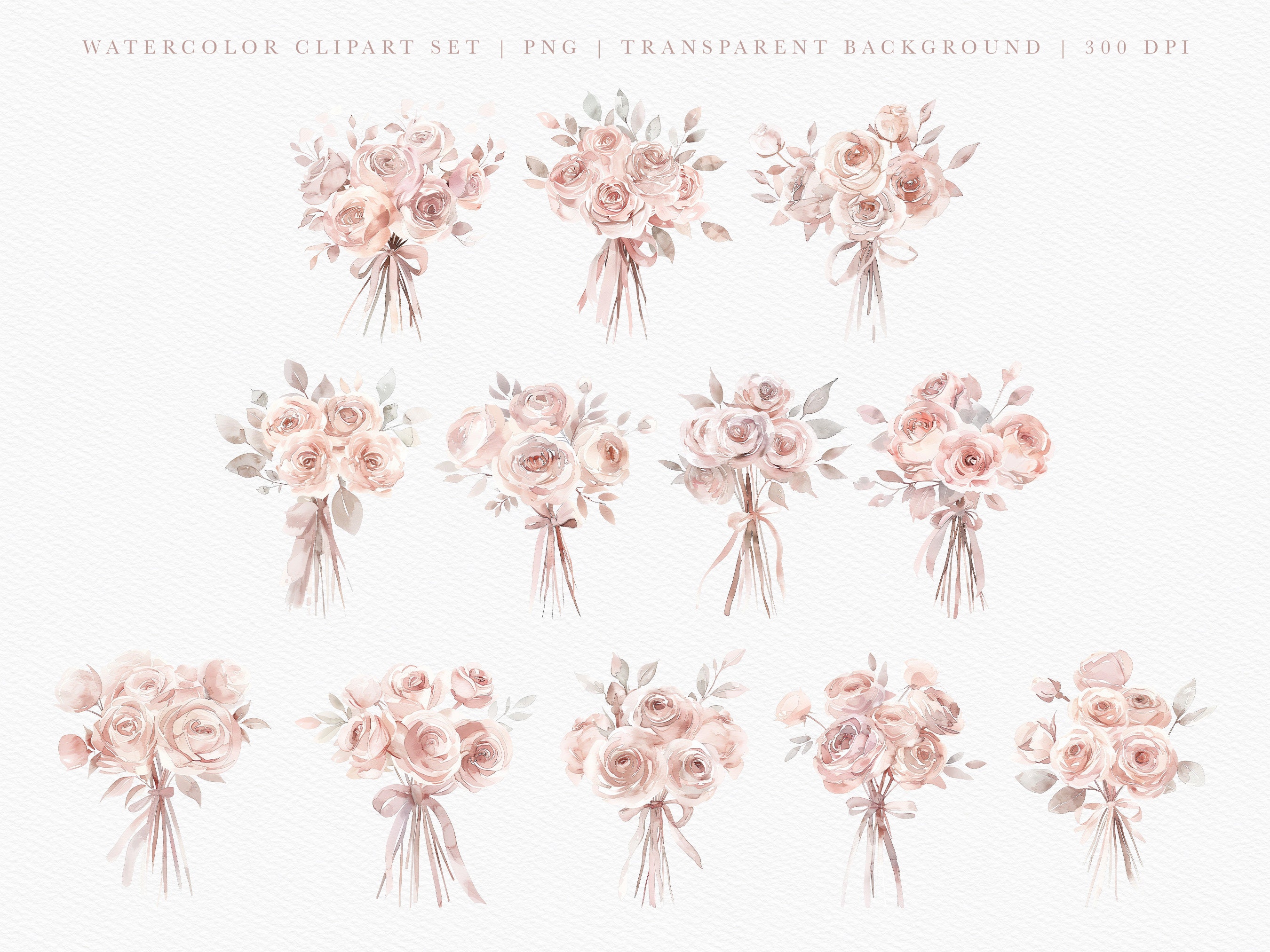 Dusty Rose Floral Bouquet Clipart Set Wedding Clipart Pink Roses ...