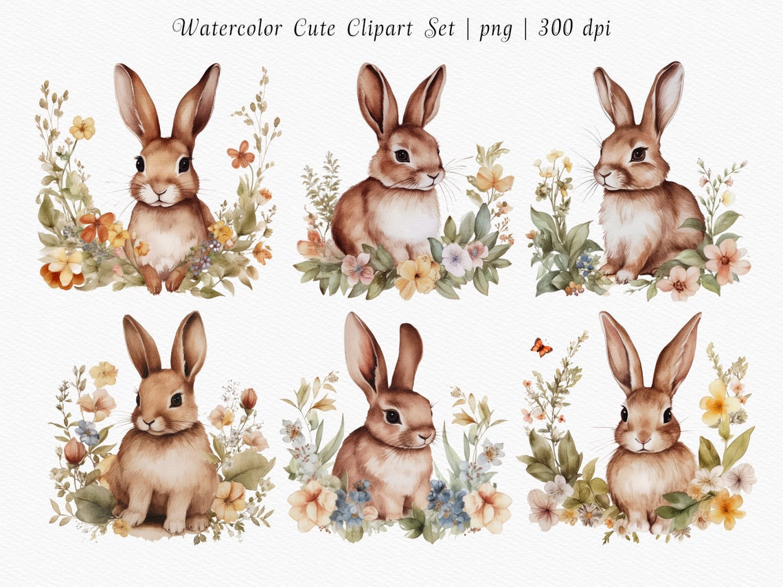 Watercolor Rabbit Clipart for Baby Shower Invite Nursery Art Happy ...