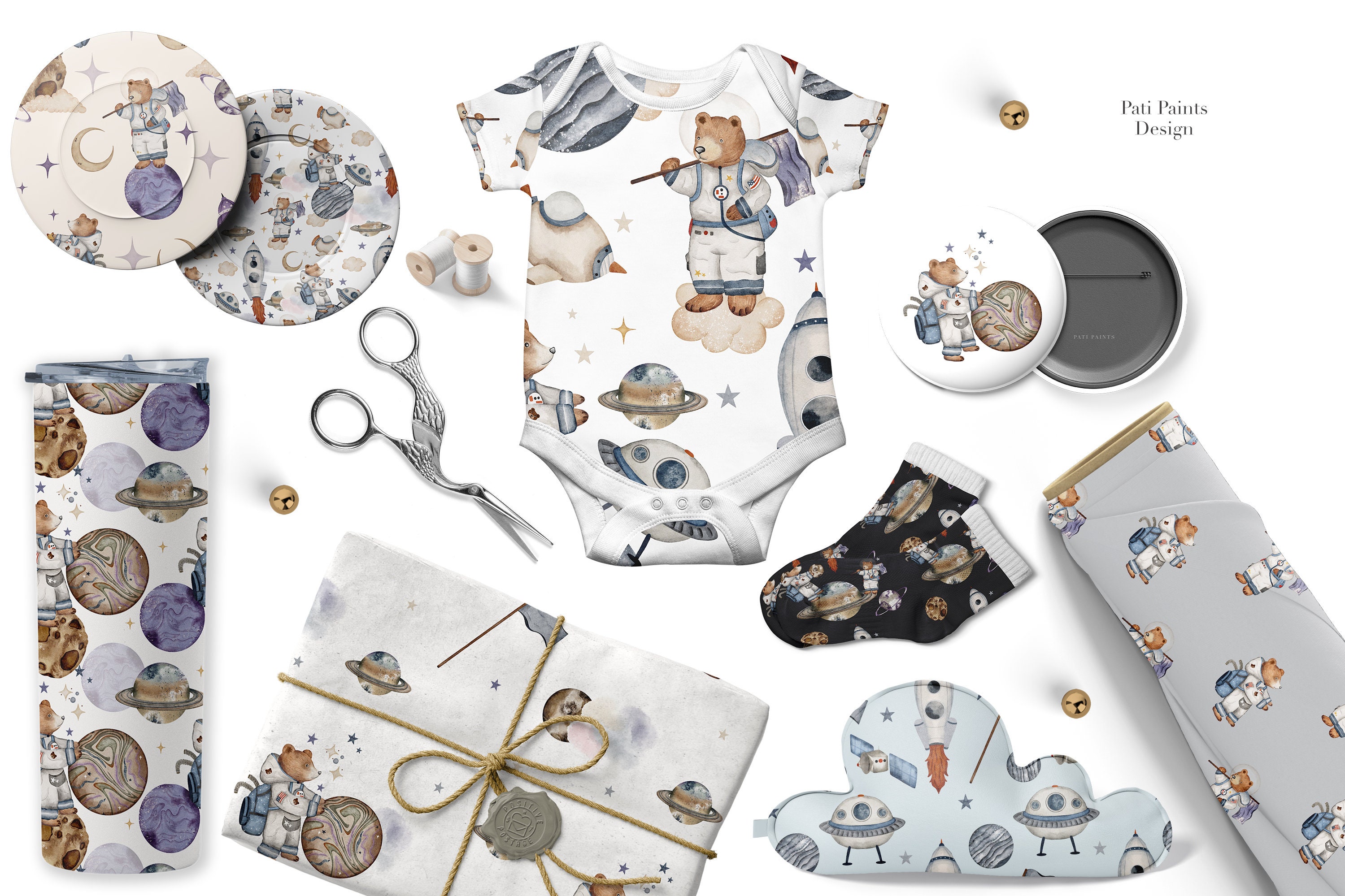 Watercolor Astronaut Cute Bear Digital Clipart for Commercial Use ...