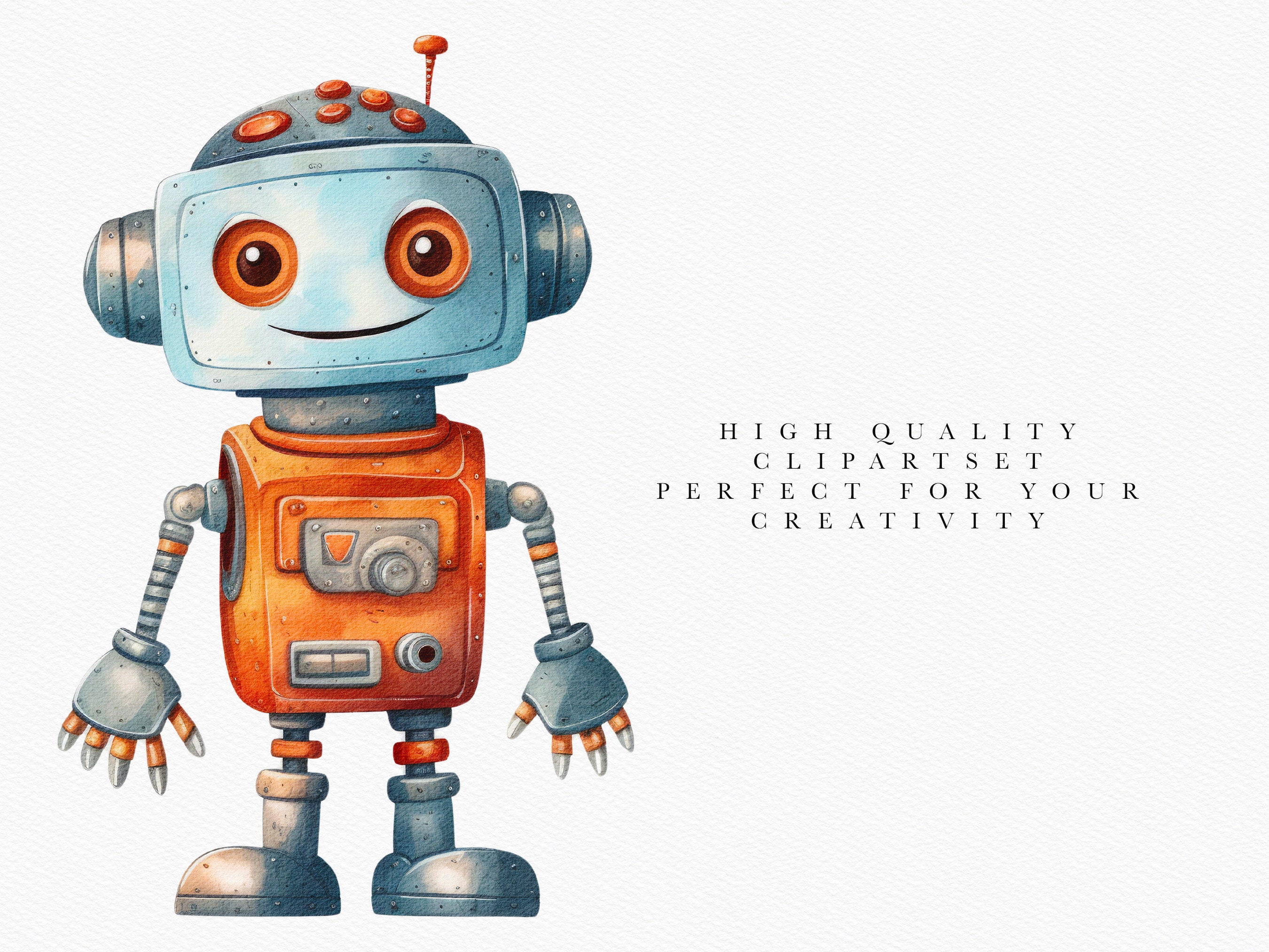 Watercolor Robots Clipart Bundle Children Printables Scrapbook Clipart ...