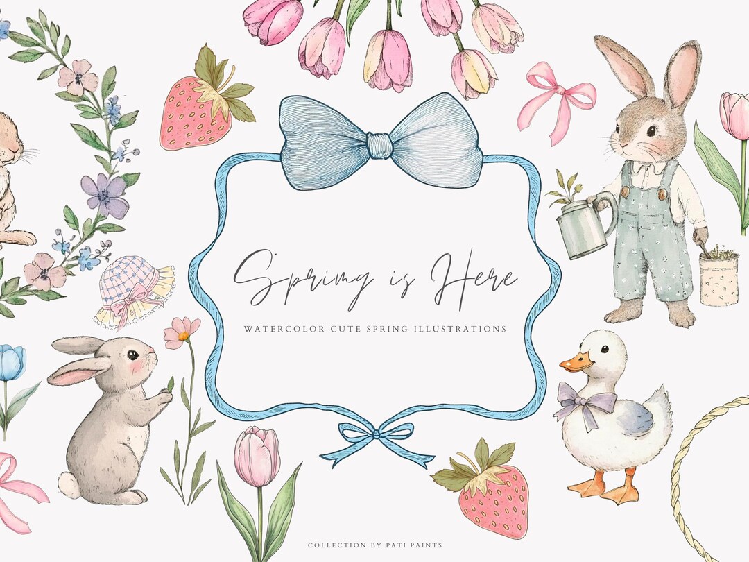 Cute Easter Clipart Set - Watercolor Spring Easter Collection - Digital ...