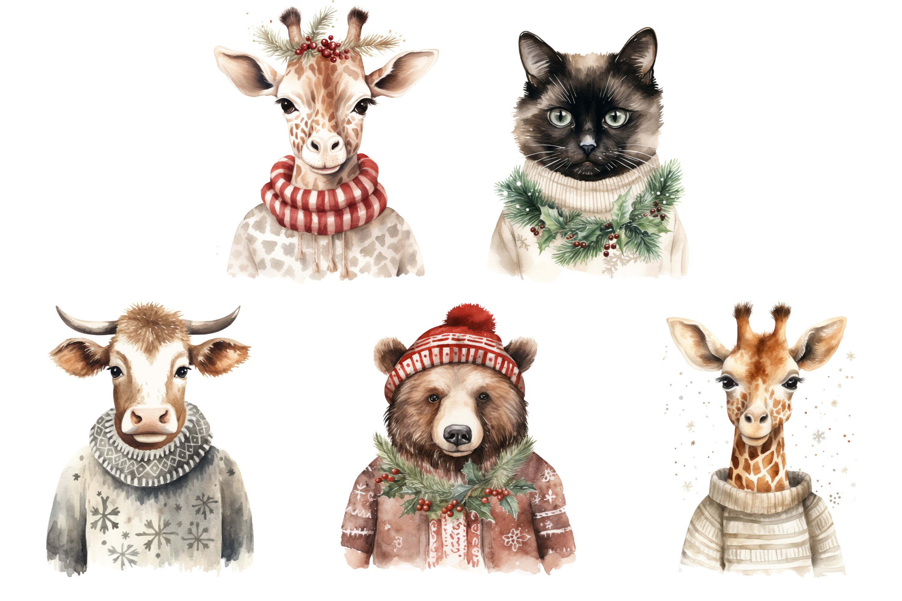 Watercolor Winter Animals Clipart PNG - Watercolor Animals Bundle ...