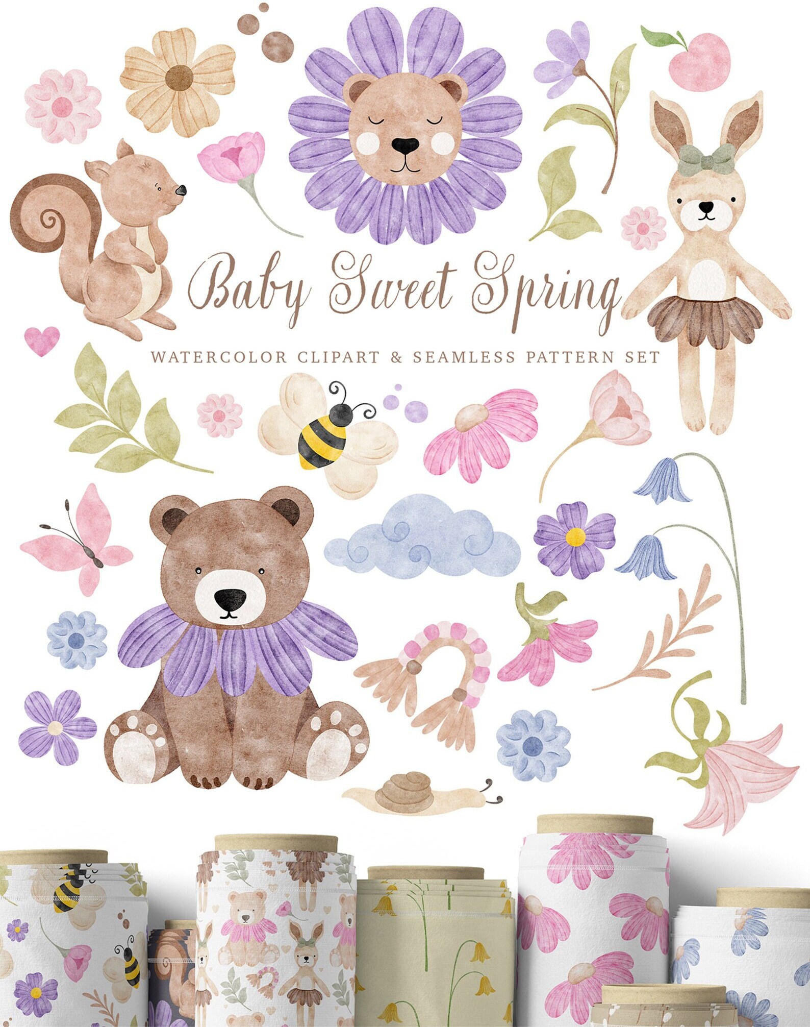 Spring Sweet Baby Watercolor Clipart Floral Spring Clip Art - Etsy