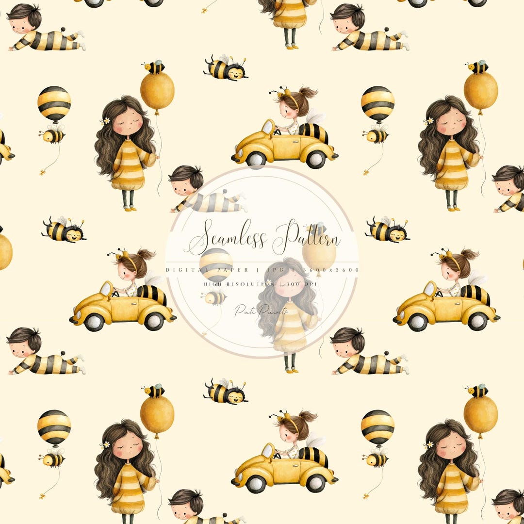 Bee Seamless Pattern, Cute Watercolor Bees and Kids Digital Paper ...