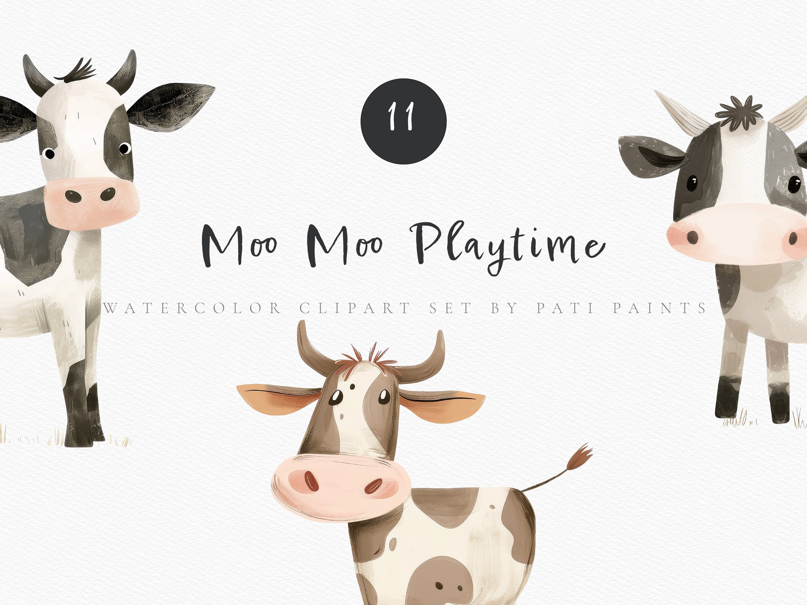 Watercolor Cow Clipart Bundle Nursery Farm Animal Clipart Nursery Wall ...