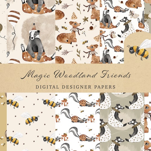 Magic Woodland Friend Digital Paper Woodland Pattern - Etsy