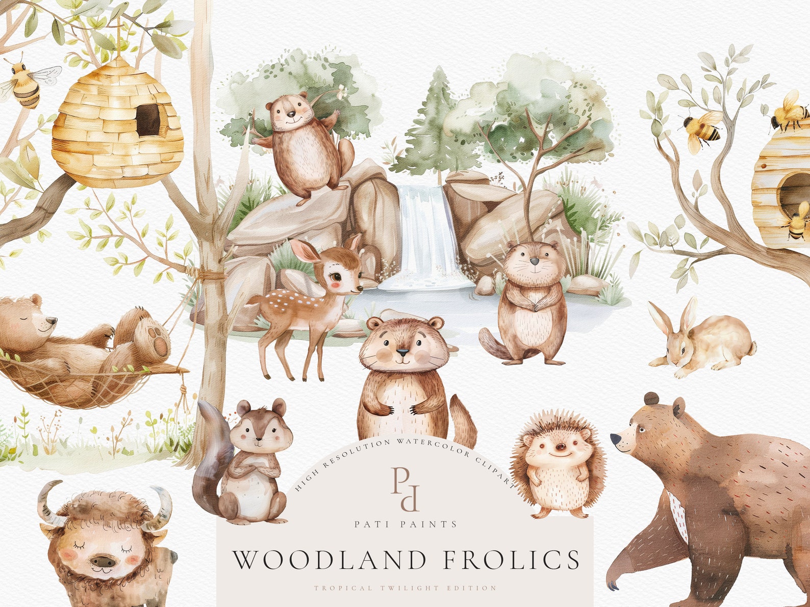 Cute Woodland Animal Clipart Bundle Nursery Baby Animal Clipart Forest ...