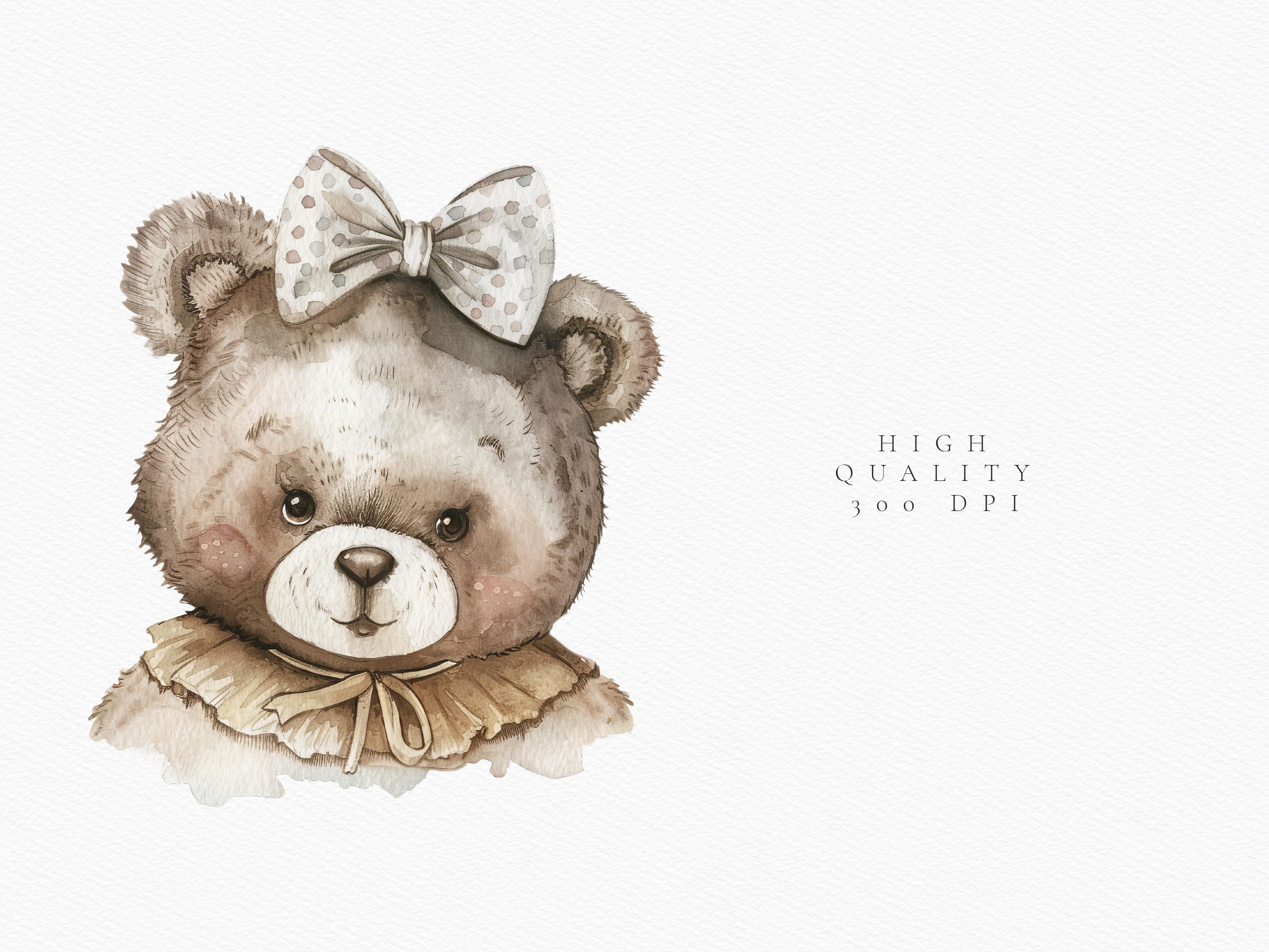 Watercolor Teddy Bear Head Clipart Bundle Nursery Wall Art Teddy Bear ...