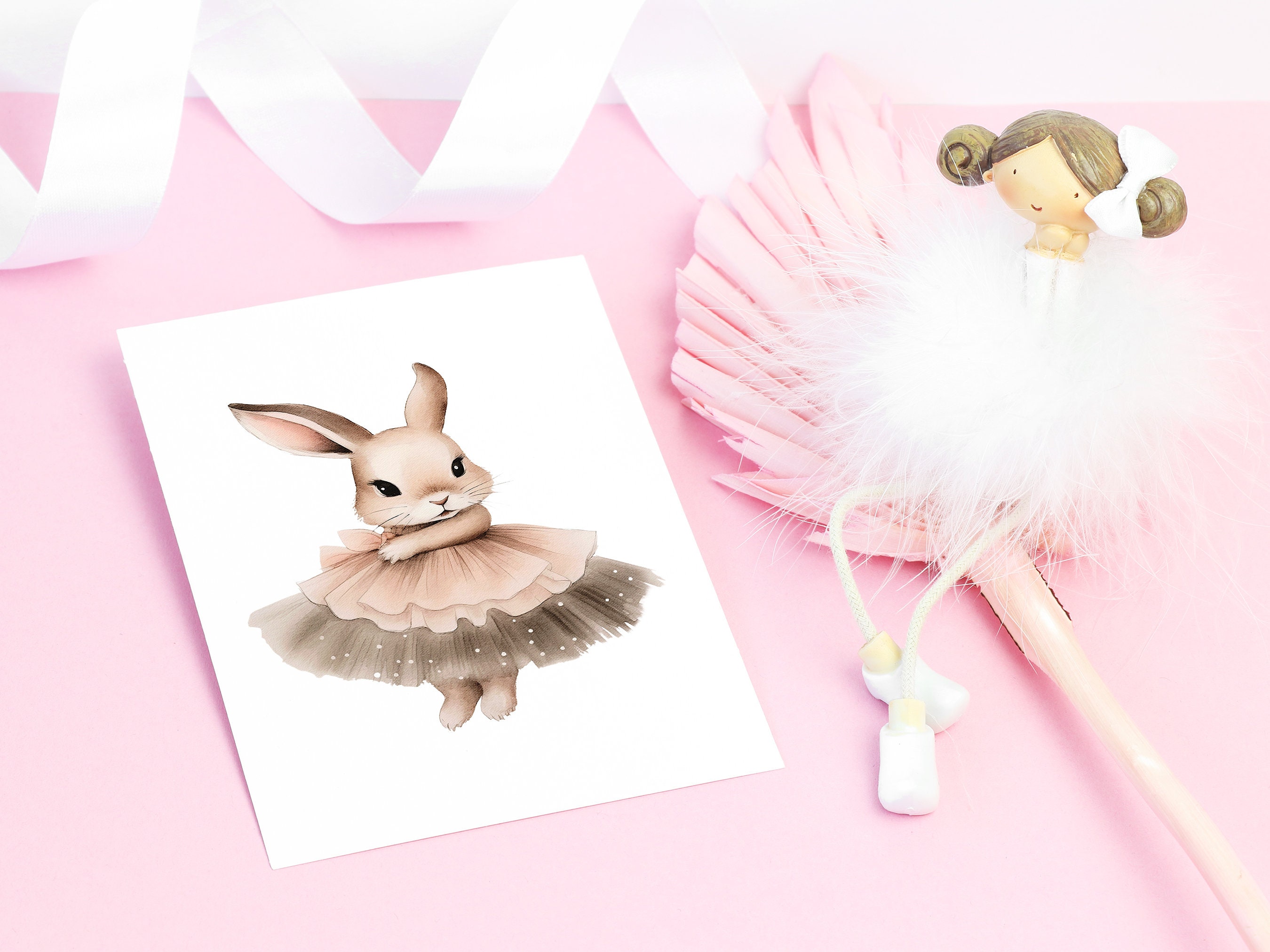 Watercolor Cute Ballerina Rabbits Clipart Set for Baby Shower Invite ...