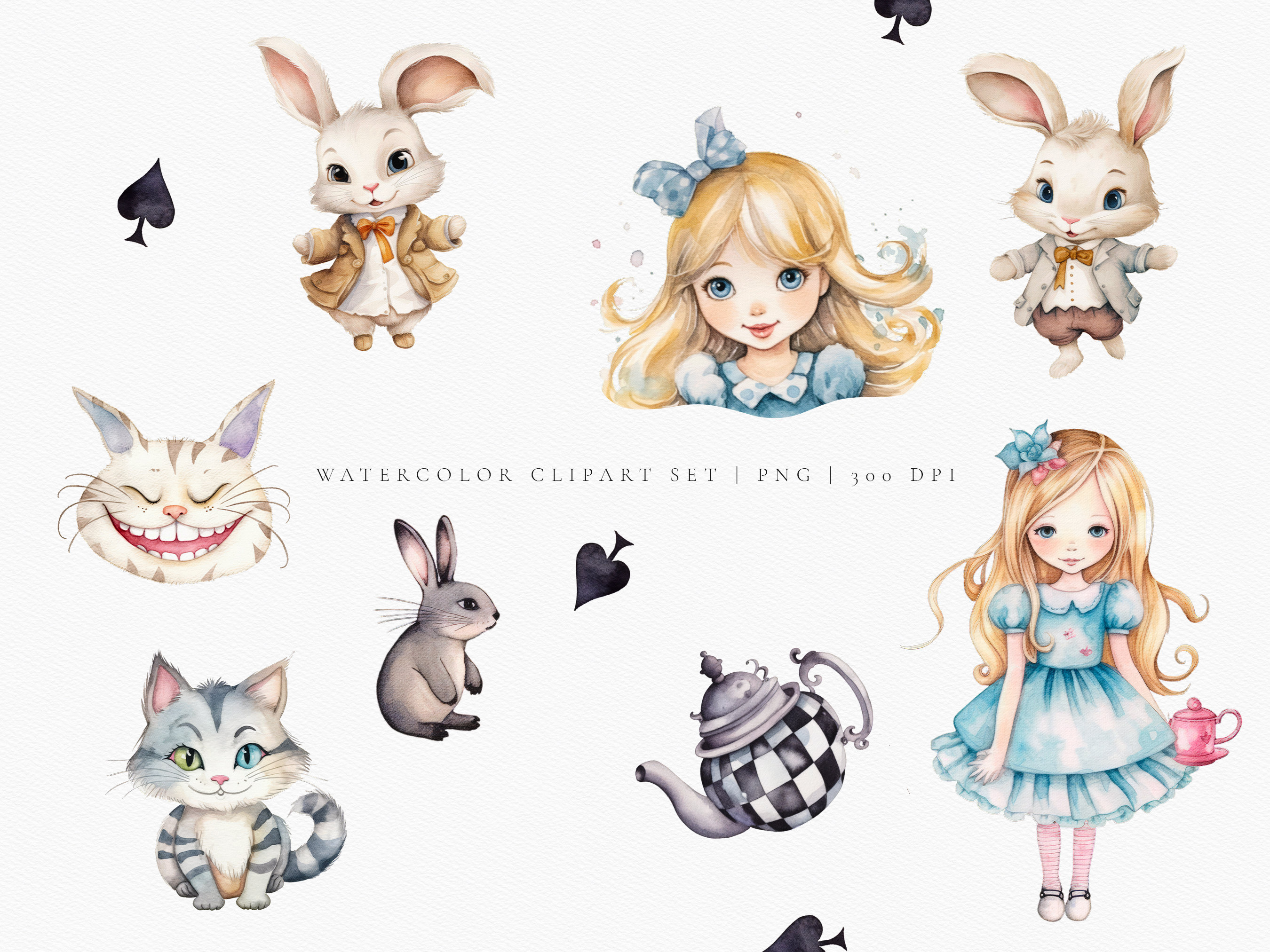 Alice in Wonderland Clipart for Baby Shower Invite Watercolor Rabbit ...