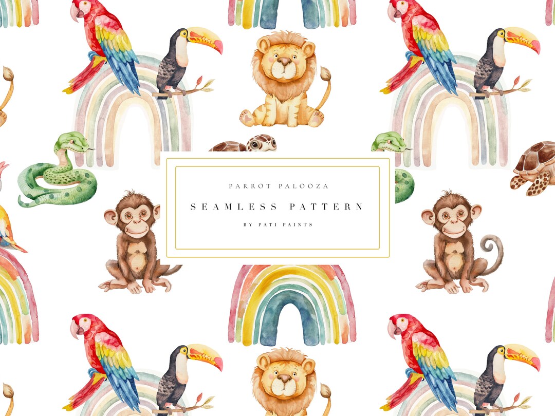 Watercolor Baby Jungle Digital Paper - Scrapbook for Kids - Seamless ...