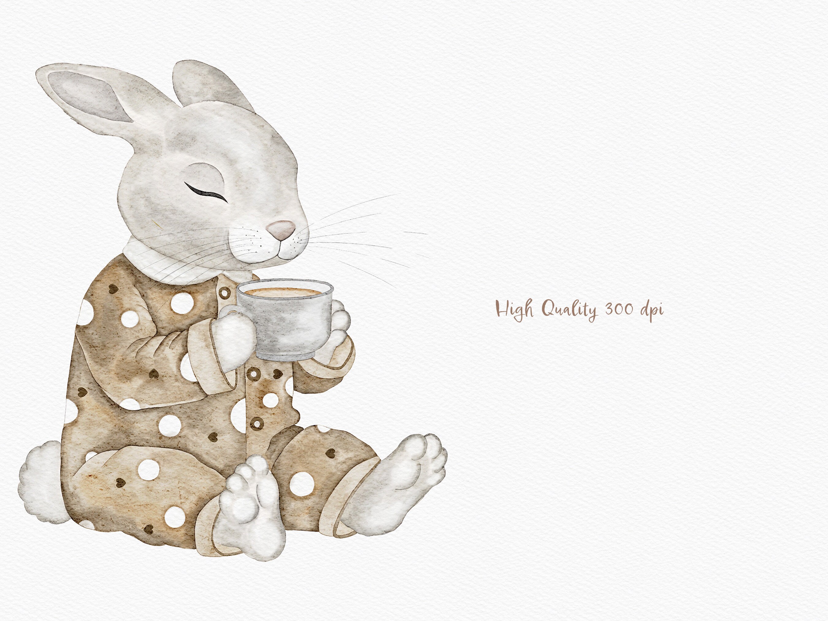 Watercolour Bunny With Coffee Clipart Hand Painted Illustration Premium ...