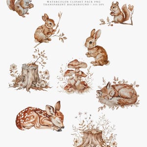 Woodland Animal Clipart Set - Watercolor Baby Deer, Fox, Bunny, Bear ...