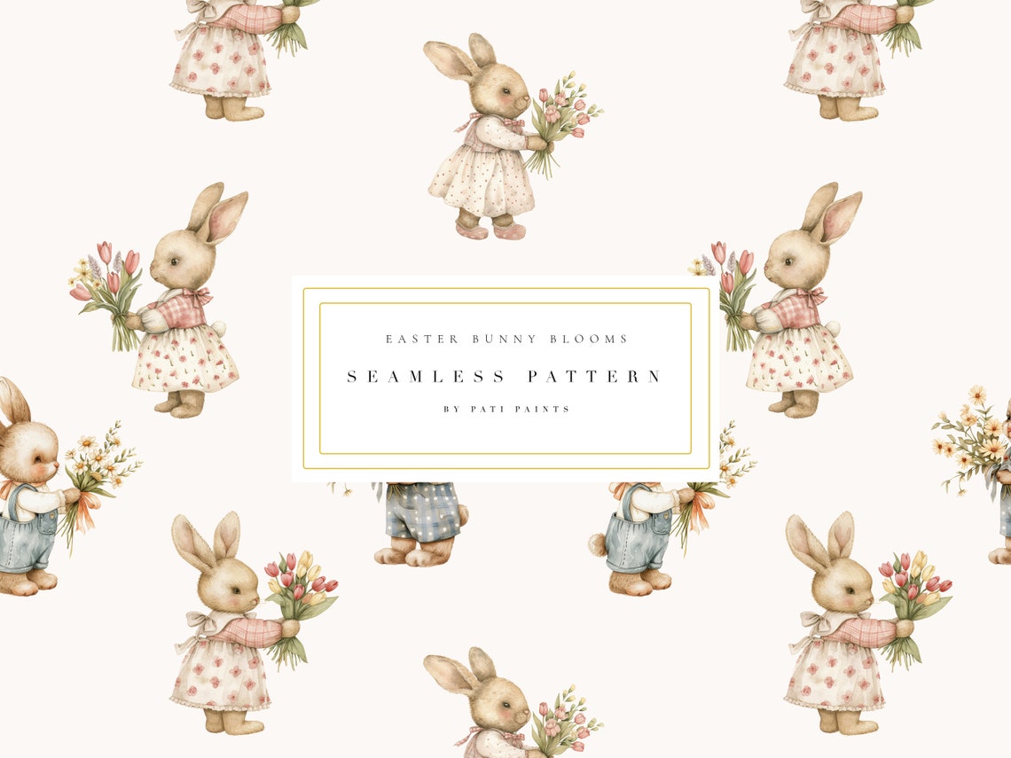 Easter Bunny Digital Paper Easter Paper Seamless Pattern Watercolor ...