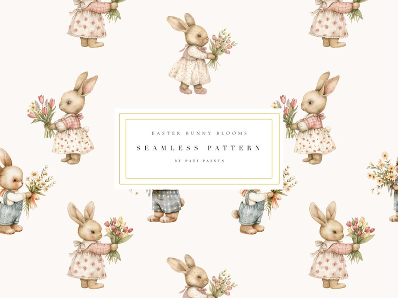 Easter Bunny Digital Paper Easter Paper Seamless Pattern Watercolor ...